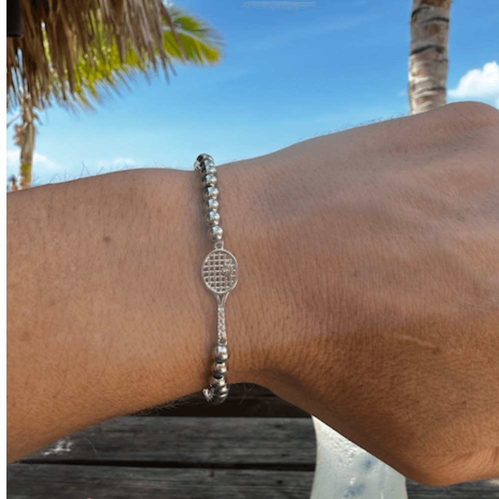 Tennis Beaded Rhinestone Racket Bracelet - Silver | Born to Rally