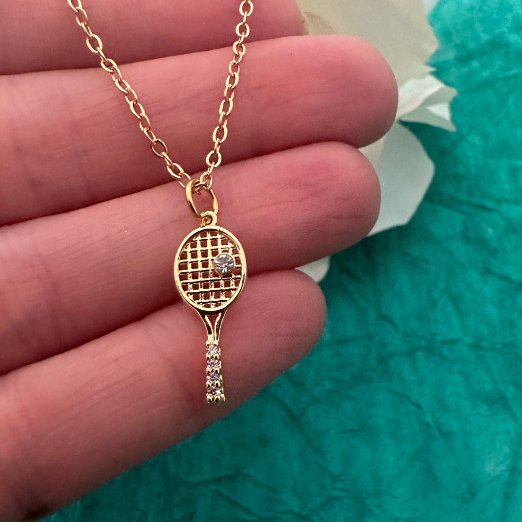 Tennis Racket Rhinestone Necklace - Silver & Gold | Born to Rally