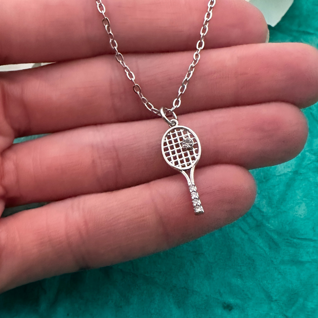 Tennis Racket Rhinestone Necklace - Silver & Gold | Born to Rally