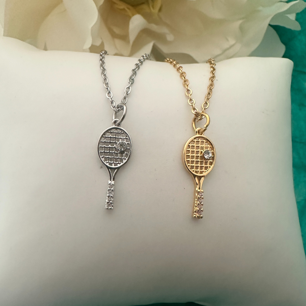 Tennis Racket Rhinestone Necklace - Silver & Gold | Born to Rally