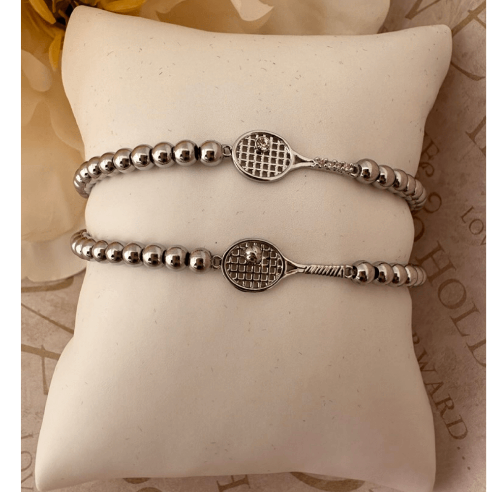 Tennis Beaded Rhinestone Racket Bracelet - Silver | Born to Rally
