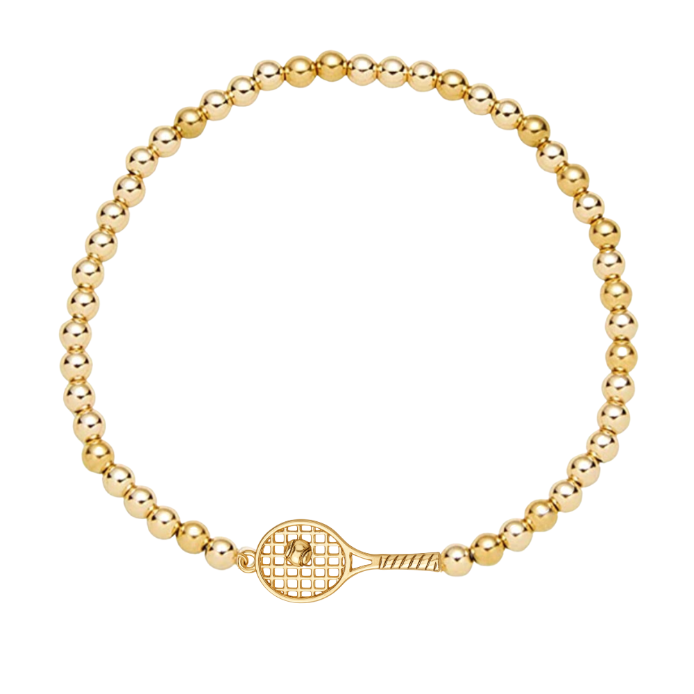 Beaded Tennis Racket Bracelet - Gold - USA Made | Born to Rally