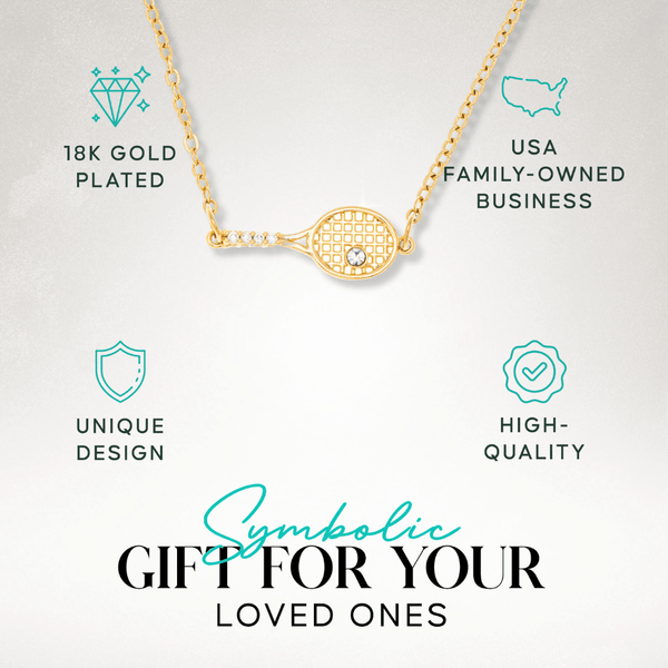 "Tennis Racket Rhinestone Necklace - Gold | Born to Rally