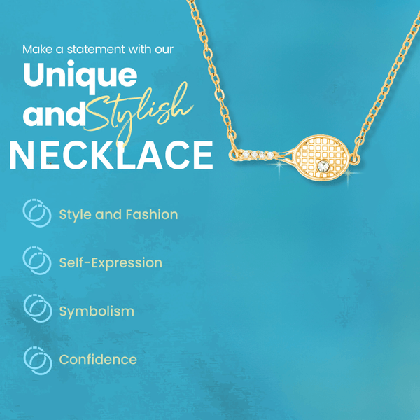 "Tennis Racket Rhinestone Necklace - Gold | Born to Rally