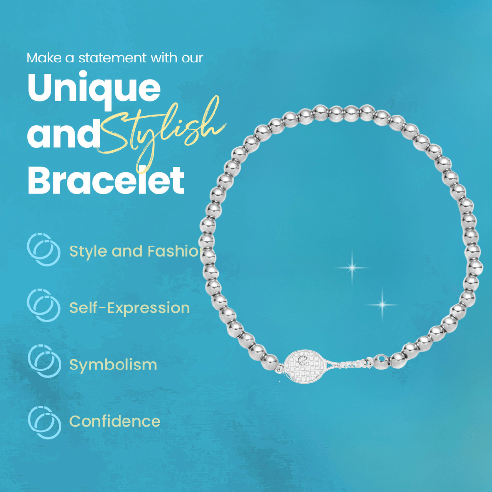 Tennis Beaded Rhinestone Racket Bracelet - Silver | Born to Rally