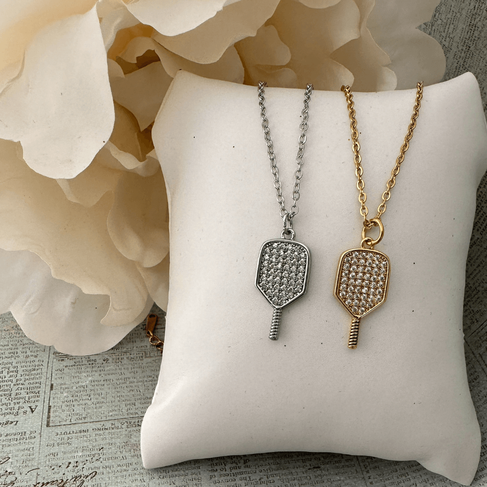 Pickleball CZ Paddle Necklace - Silver - USA Made | Born to Rally