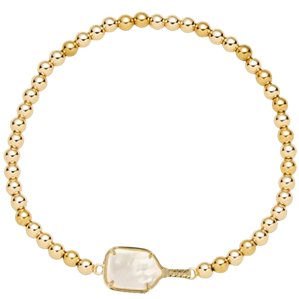 Pickleball Mother of Pearl Gold Beaded Bracelet