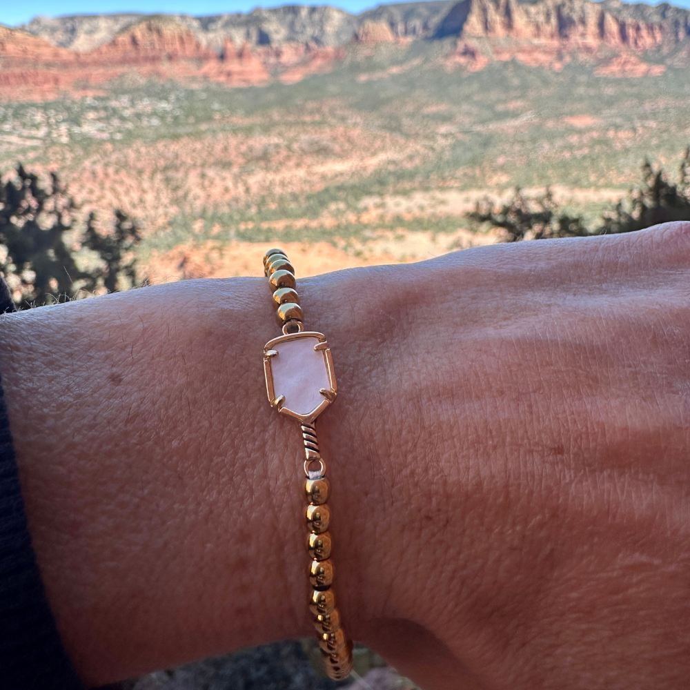 Pickleball Mother of Pearl Gold Beaded Bracelet