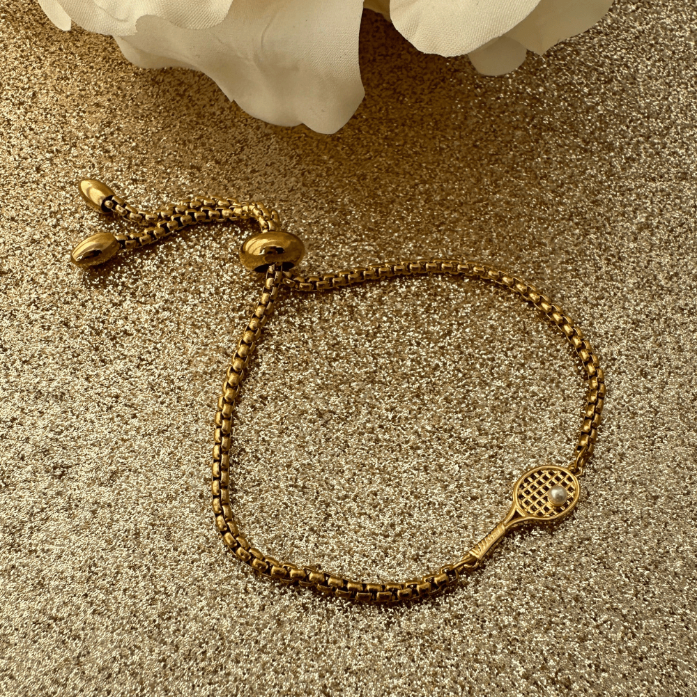 Gold Tennis Racket Adjustable Bracelet | Born to Rally