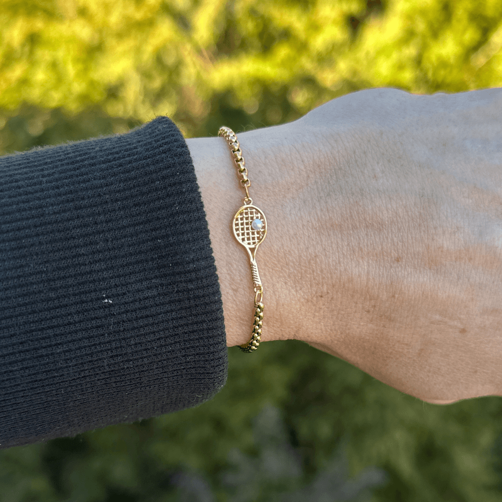 Gold Tennis Racket Adjustable Bracelet | Born to Rally