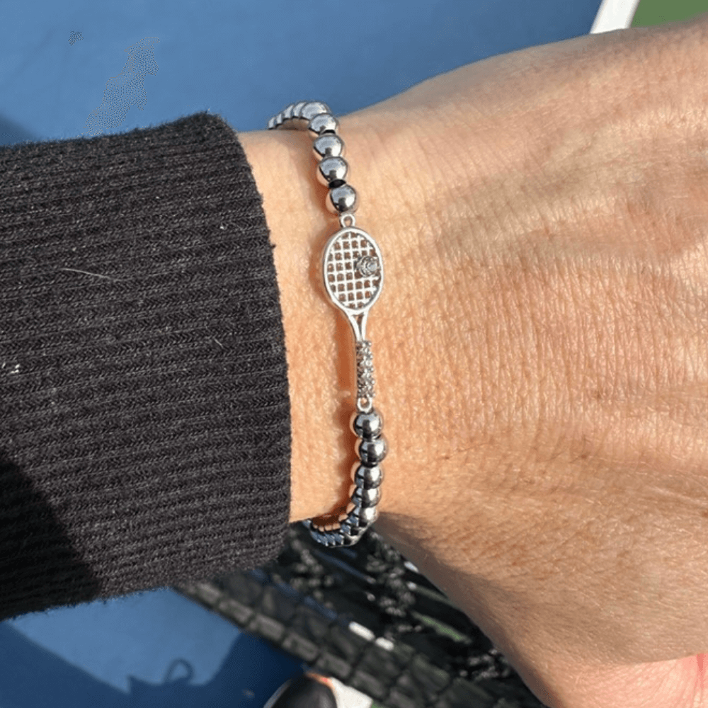 Tennis Beaded Rhinestone Racket Bracelet - Silver | Born to Rally