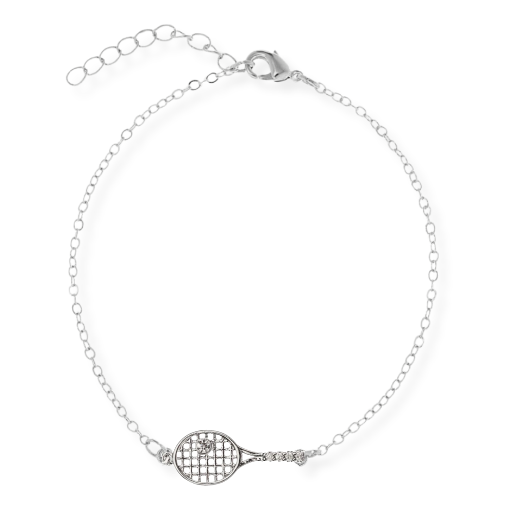 Silver Tennis Racket Adjustable Bracelet | Born to Rally