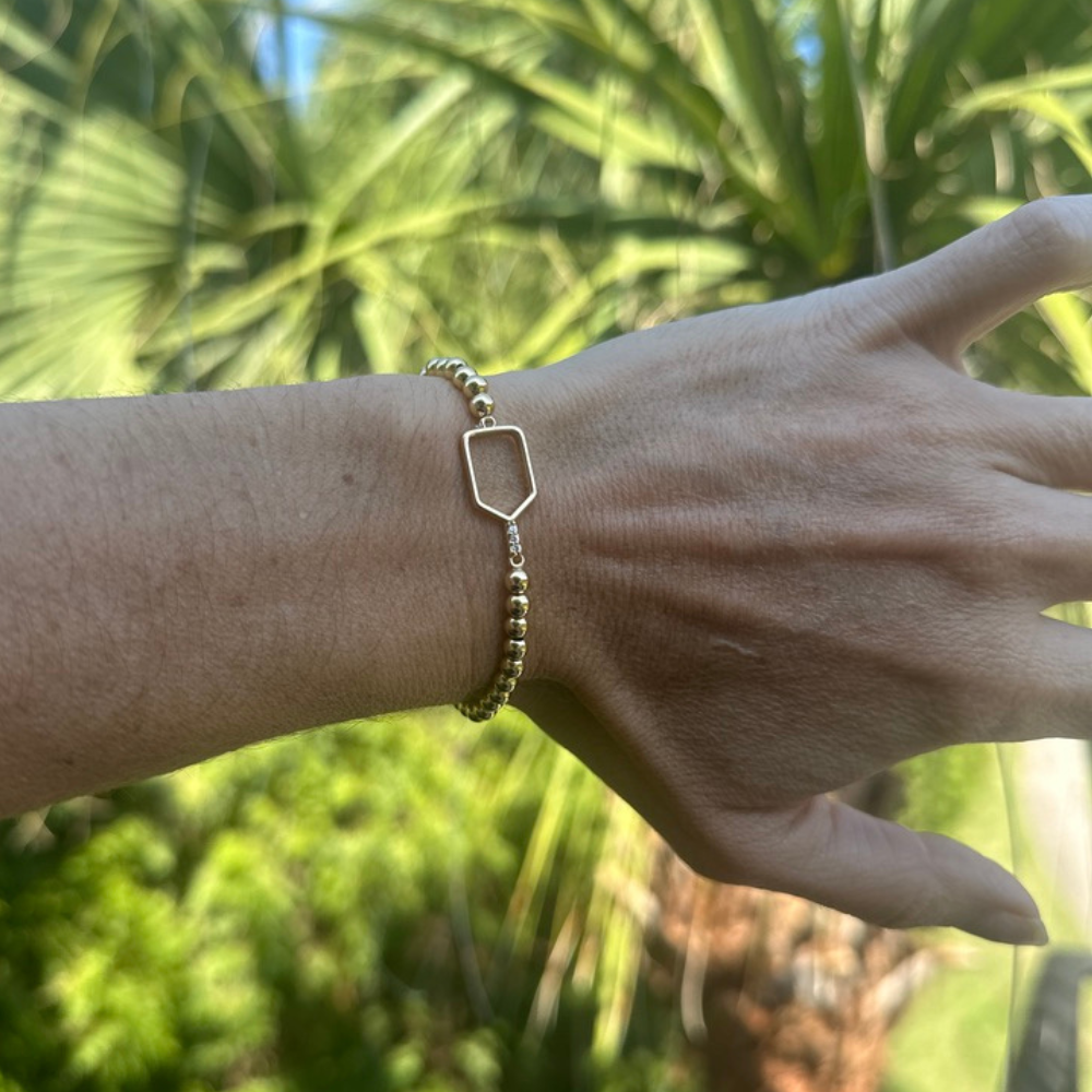 Pickleball Paddle Beaded Bracelet - Silver / Gold | Born to Rally