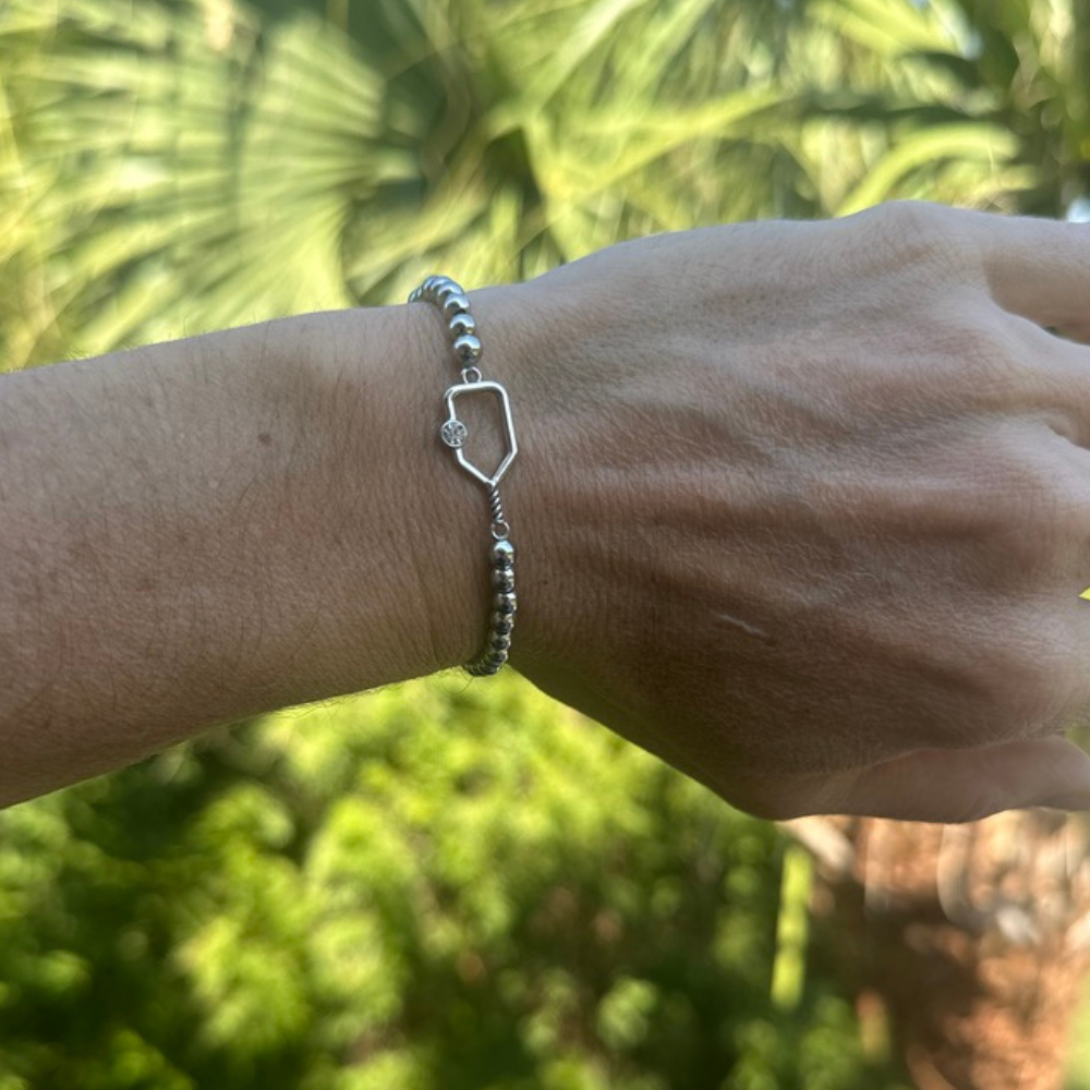 Pickleball Paddle Beaded Rhinestone Bracelet | Born to Rally