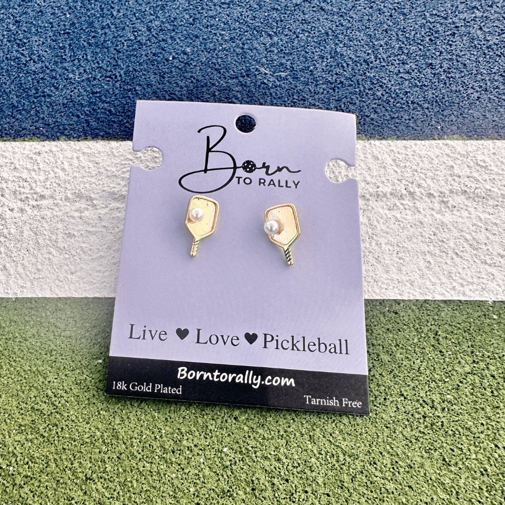 Gold Pickleball Paddle Stud Earrings - USA Made | Born to Rally
