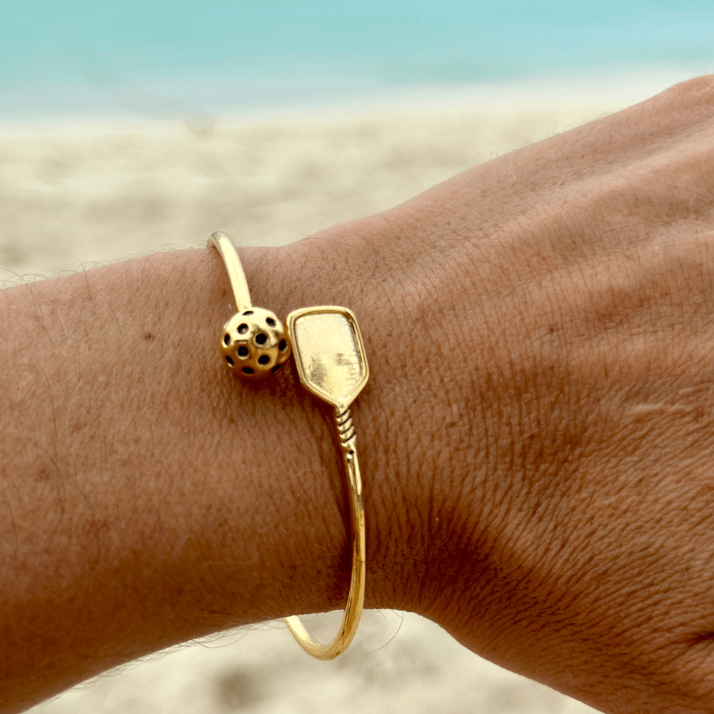 Gold Pickleball Cuff Adjustable Bracelet - USA Made | Born to Rally