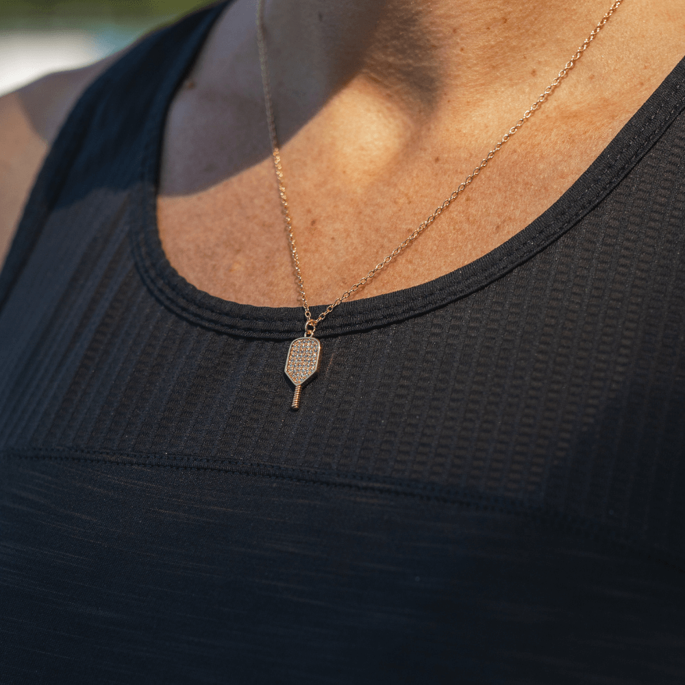 Pickleball CZ Paddle Necklace - Gold - USA Made | Born to Rally