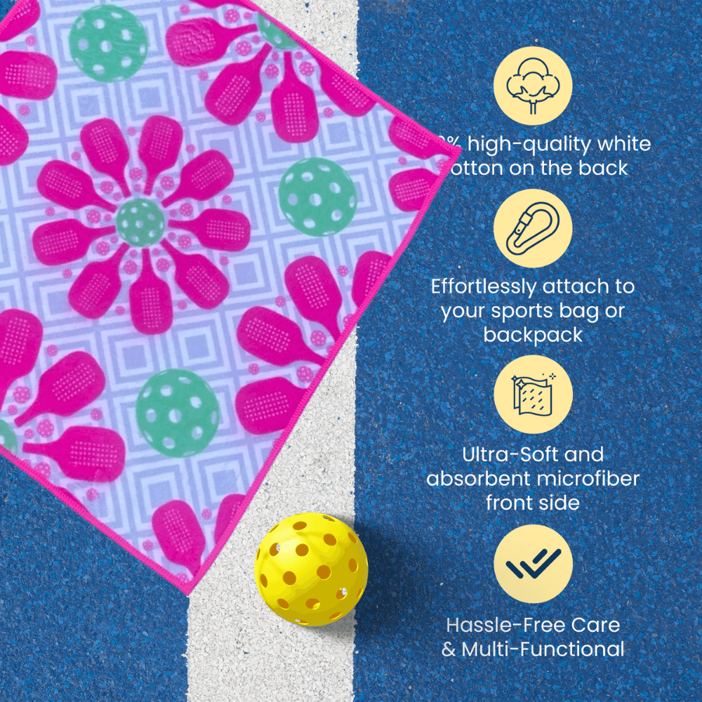 Pickleball Towel - Pink Flower Microfiber & Cotton Towel | Born to Rally