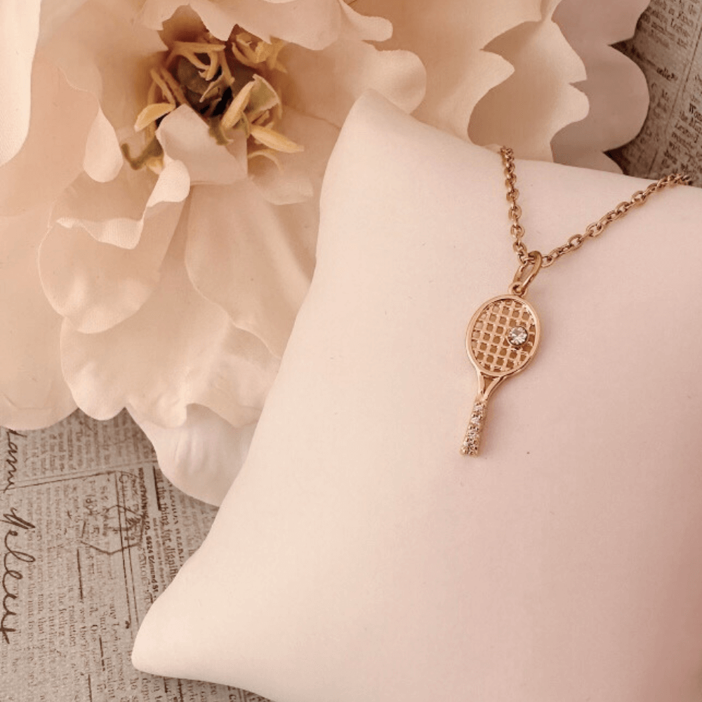 Tennis Racket Rhinestone Necklace - Silver & Gold | Born to Rally