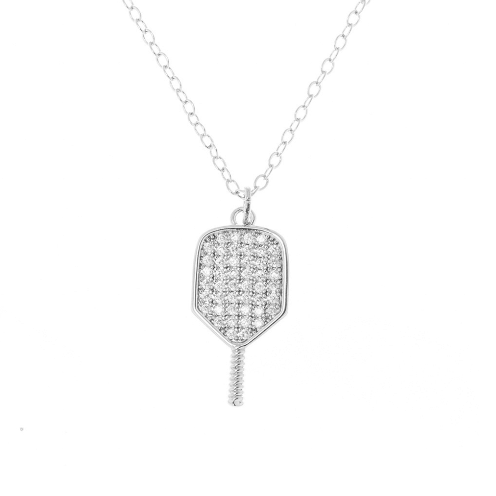 Pickleball CZ Paddle Necklace - Silver - USA Made | Born to Rally