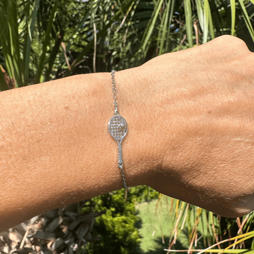Silver Tennis Racket Adjustable Bracelet