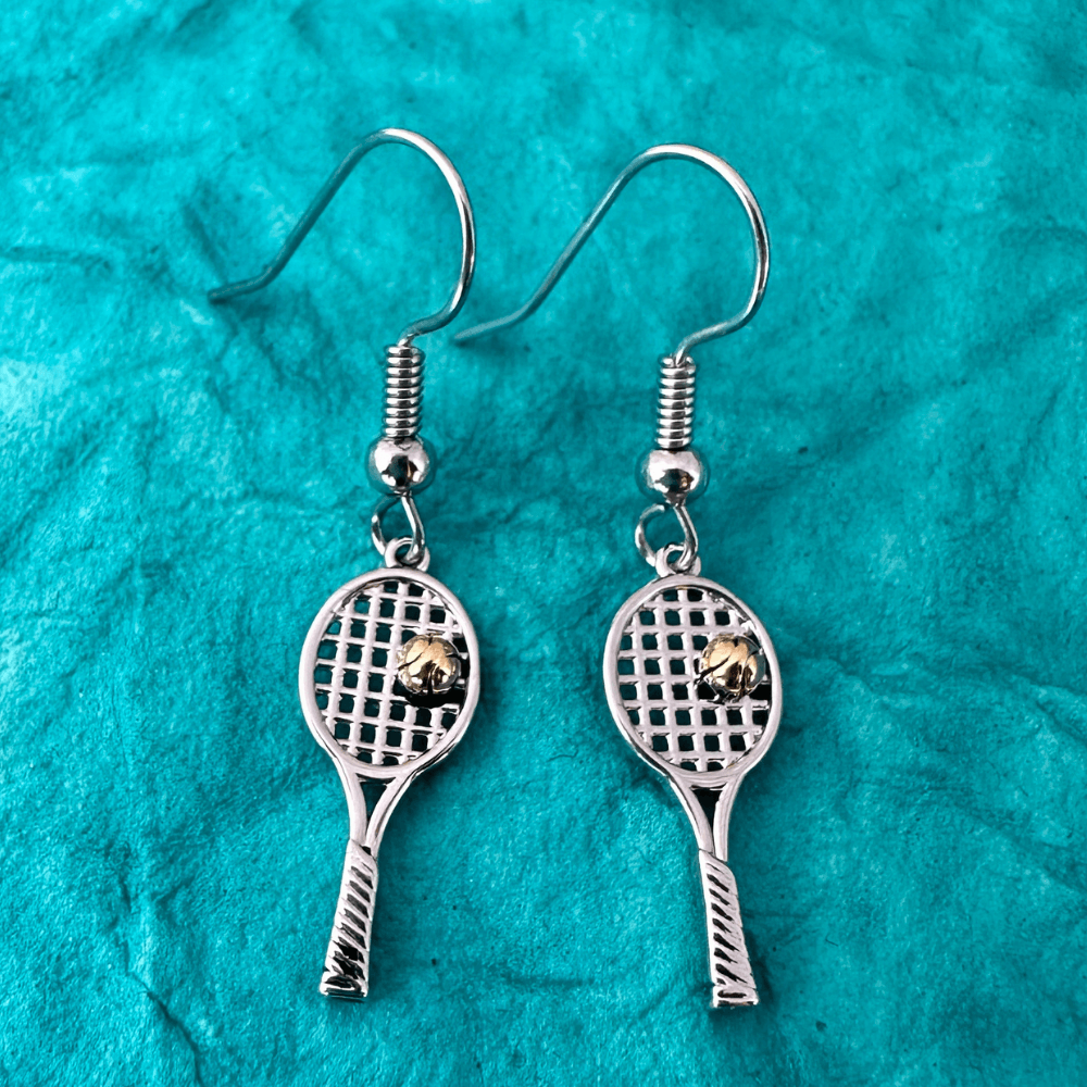 Tennis Racket Dangle Earrings - Silver & Gold | Born to Rally