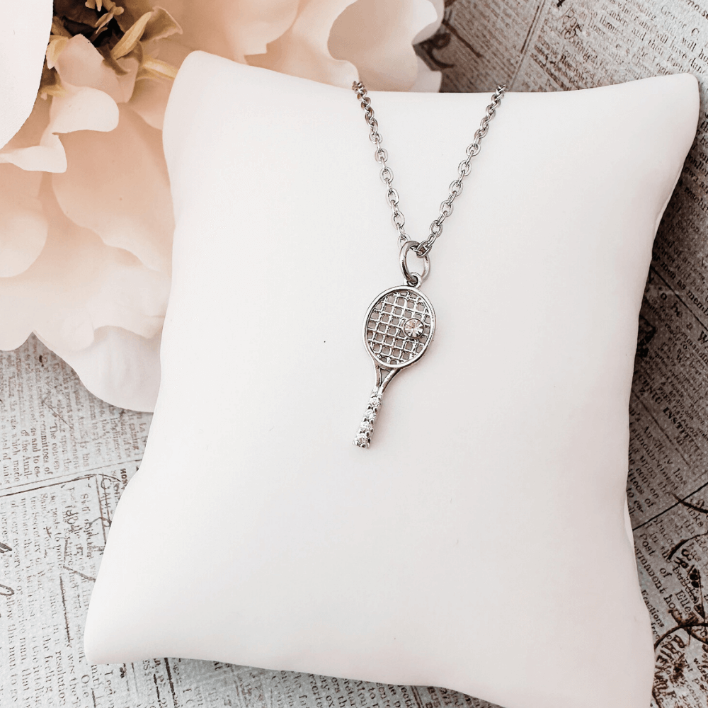 Tennis Racket Rhinestone Necklace - Silver & Gold | Born to Rally