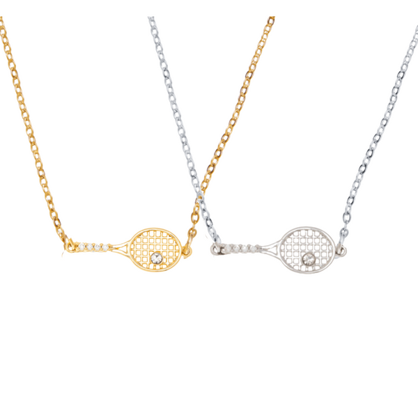 "Tennis Racket Rhinestone Necklace - Gold | Born to Rally