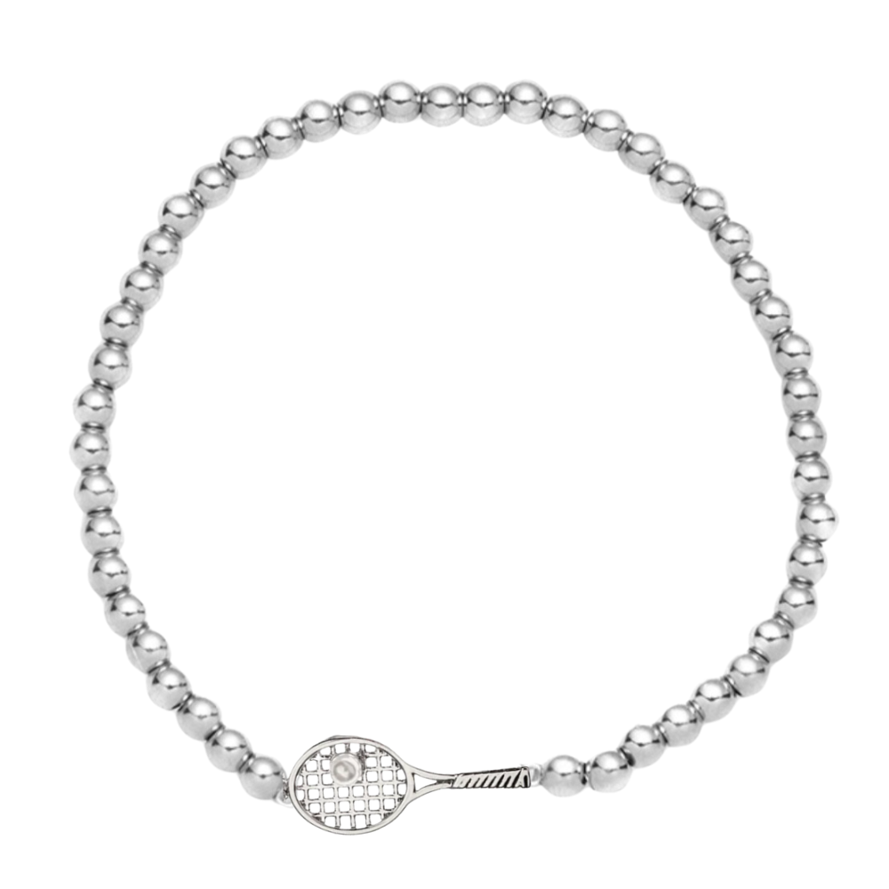 Gold Beaded Tennis Racket Bracelet - Pearl Charm - Born to Rally