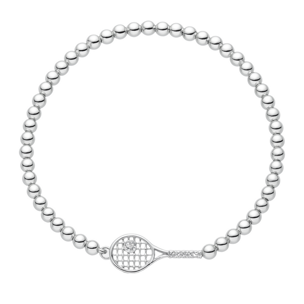 Tennis Beaded Rhinestone Racket Bracelet - Silver | Born to Rally