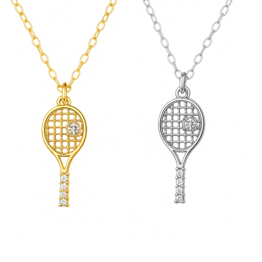 Tennis Racket Rhinestone Necklace - Silver & Gold | Born to Rally