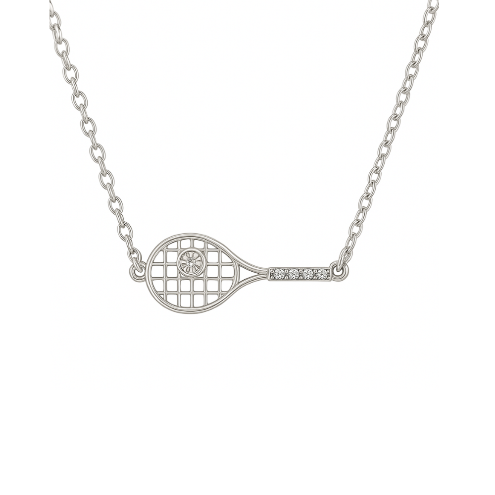 "Tennis Racket Rhinestone Necklace - Gold | Born to Rally
