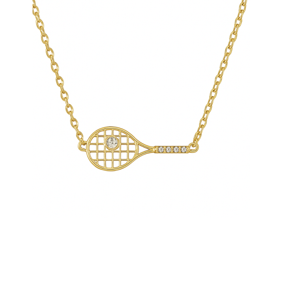 "Tennis Racket Rhinestone Necklace - Gold | Born to Rally