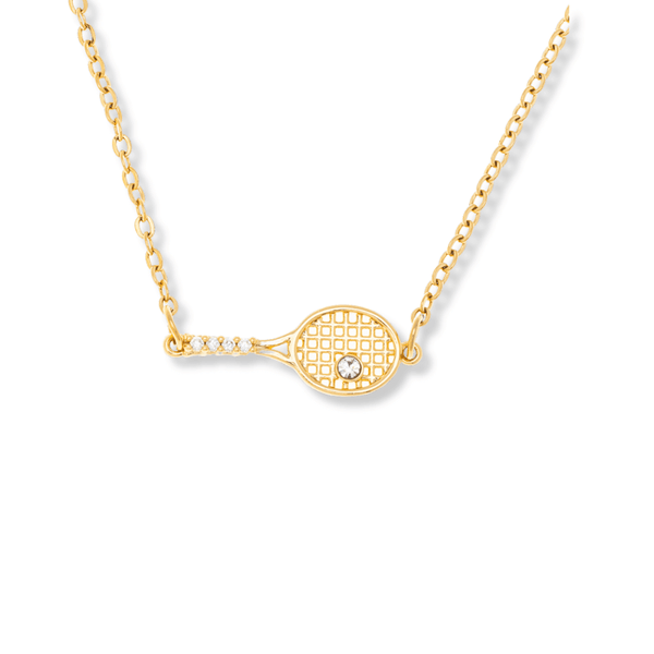 "Tennis Racket Rhinestone Necklace - Gold | Born to Rally
