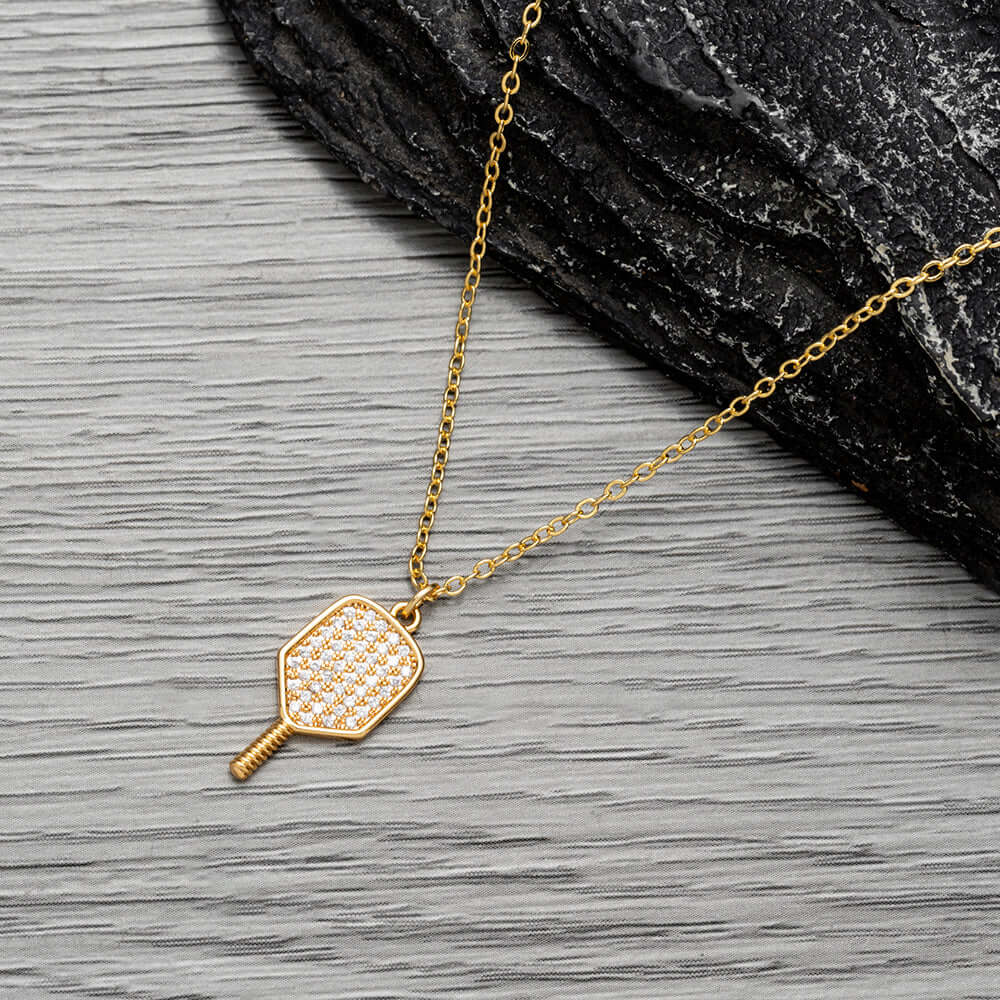 Pickleball CZ Paddle Necklace - Gold - USA Made | Born to Rally