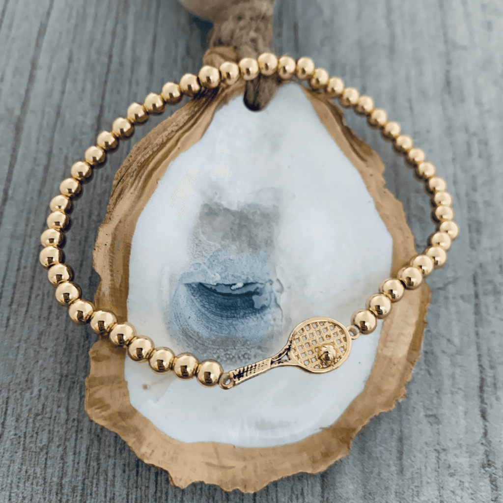 Beaded Tennis Racket Bracelet - Gold - USA Made | Born to Rally