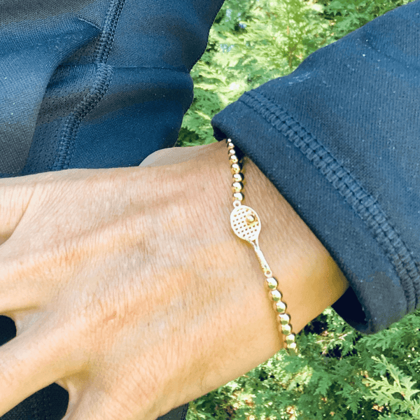 Beaded Tennis Racket Bracelet - Gold - USA Made | Born to Rally