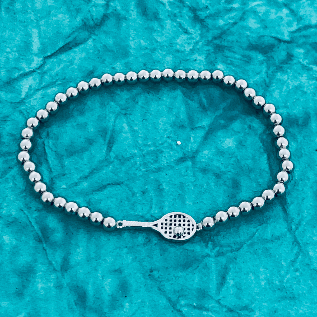 Beaded Tennis Racket Bracelet - Silver - USA Made | Born to Rally