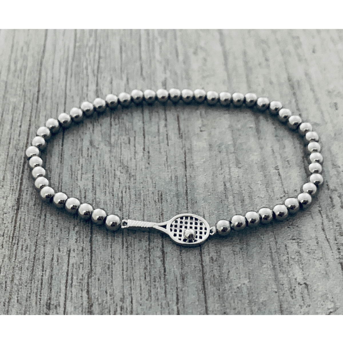 Beaded Tennis Racket Bracelet - Silver - USA Made | Born to Rally