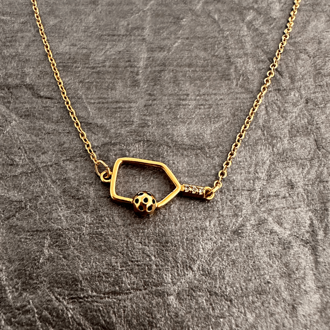 Pickleball Paddle Necklace with Rhinestones - Gold | Born to Rally
