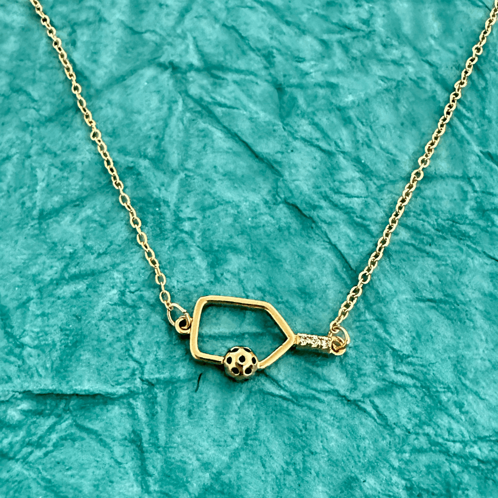 Pickleball Paddle Necklace with Rhinestones - Gold | Born to Rally